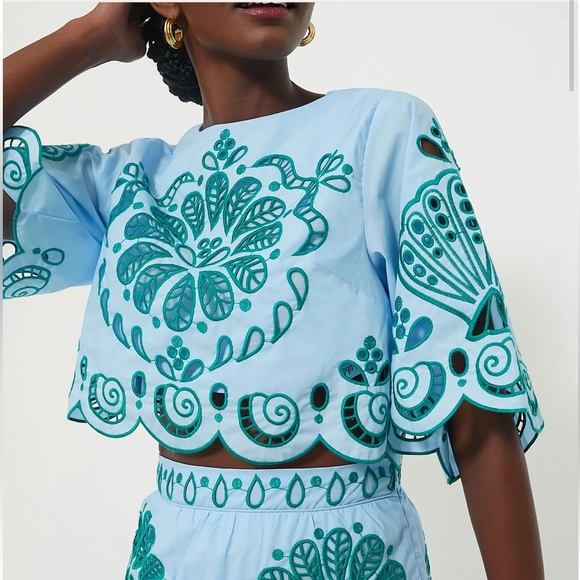 FARM Rio | Tops | Farm Rio Light Blue And Green Richelieu Crop Top ...